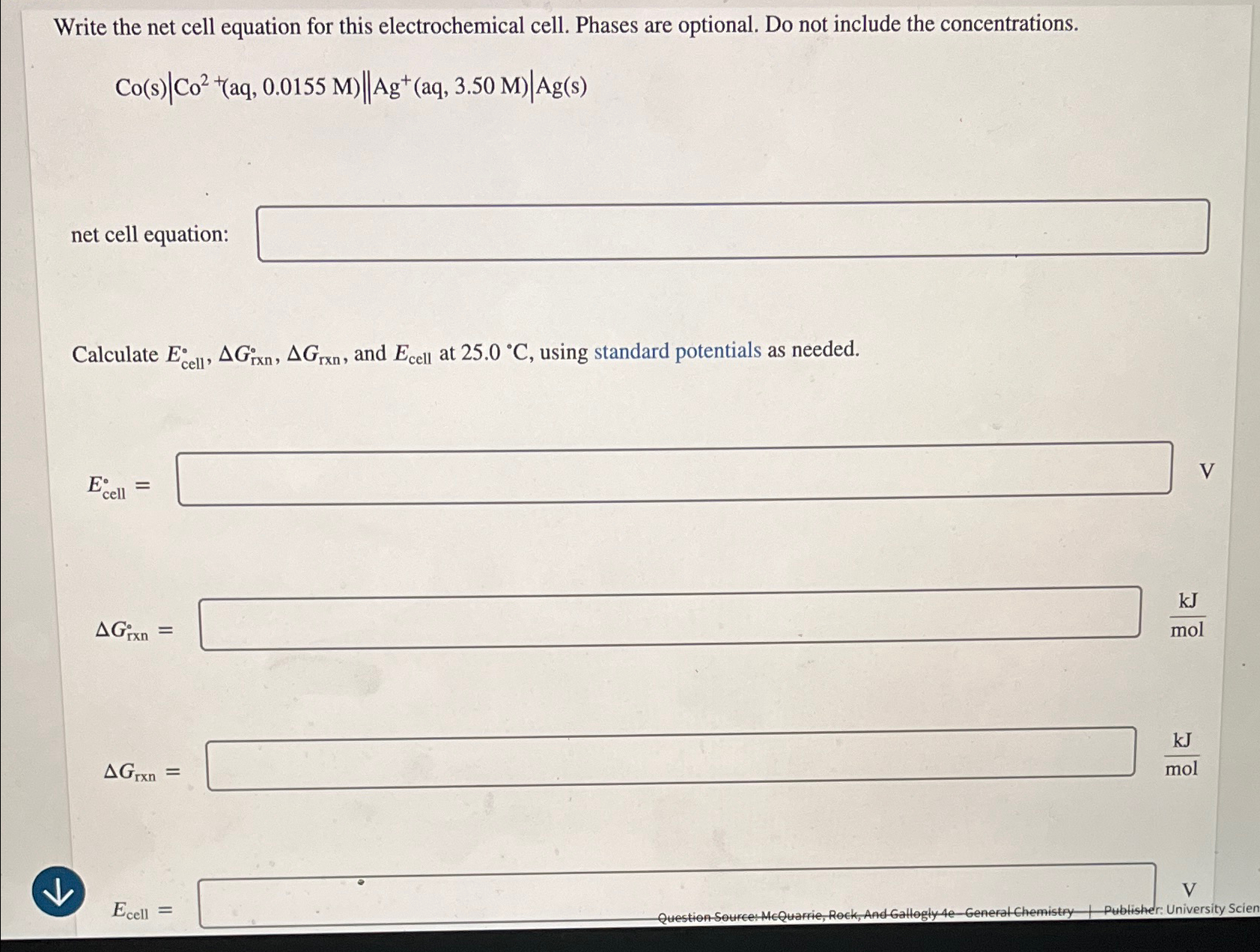 Solved Write the net cell equation for this electrochemical | Chegg.com