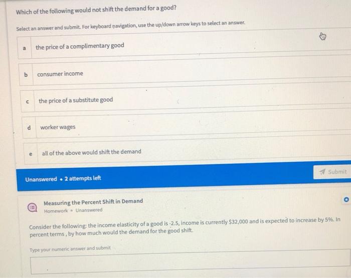 Solved Which of the following would not shift the demand for | Chegg.com