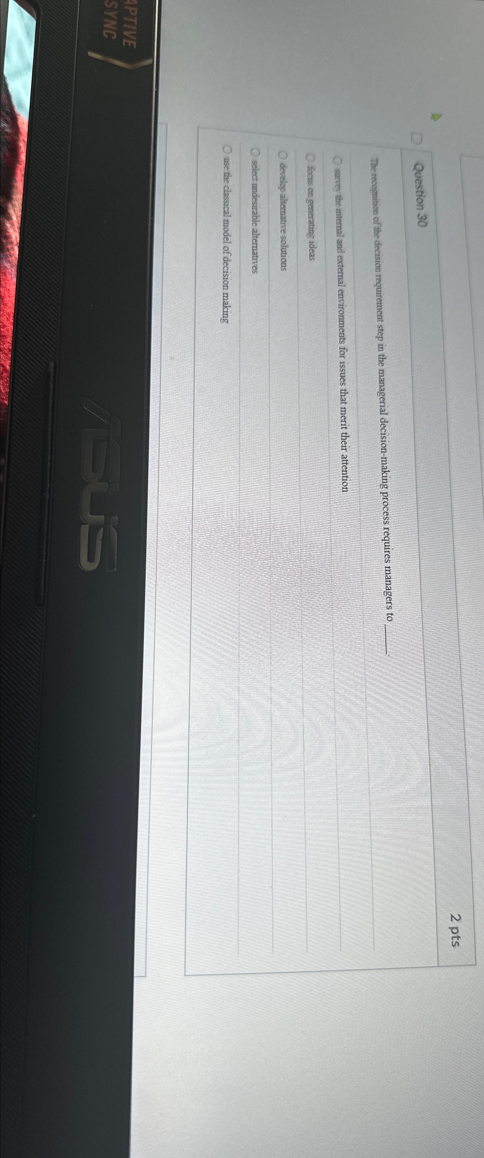 Solved 2 ﻿ptsQuestion 30The recogmition of the decision | Chegg.com