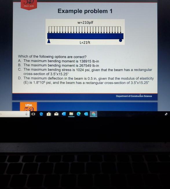 Solved Example problem 1 w=210plf L=21ft Which of the | Chegg.com