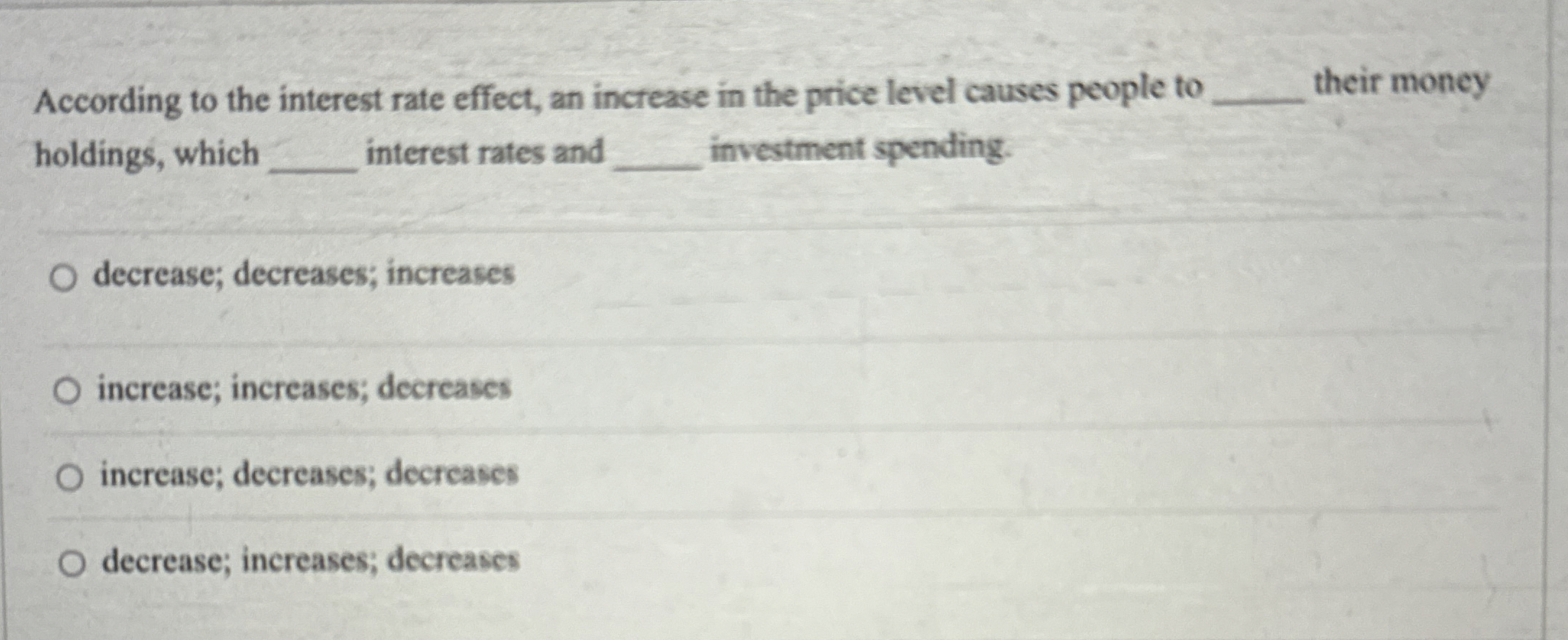 Solved According to the interest rate effect, an increase in | Chegg.com