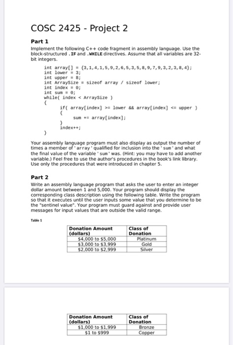 COSC 2425 - Project 2 Part 1 Implement the following | Chegg.com