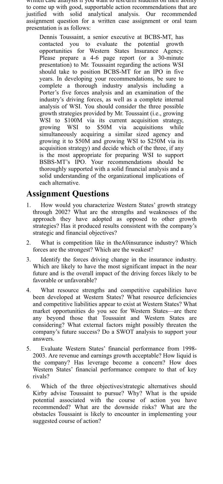 Western States Insurance Agency* Overview At the | Chegg.com