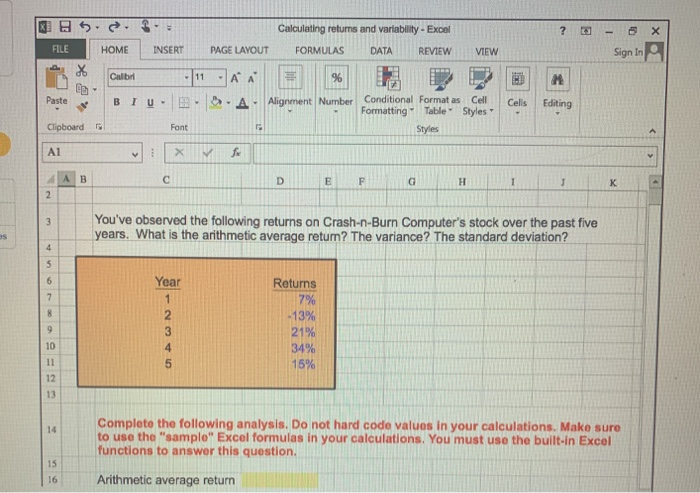 Solved 5 X Calculating Returns And Variability Excel
