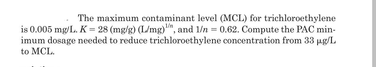 Solved The maximum contaminant level (MCL) for | Chegg.com