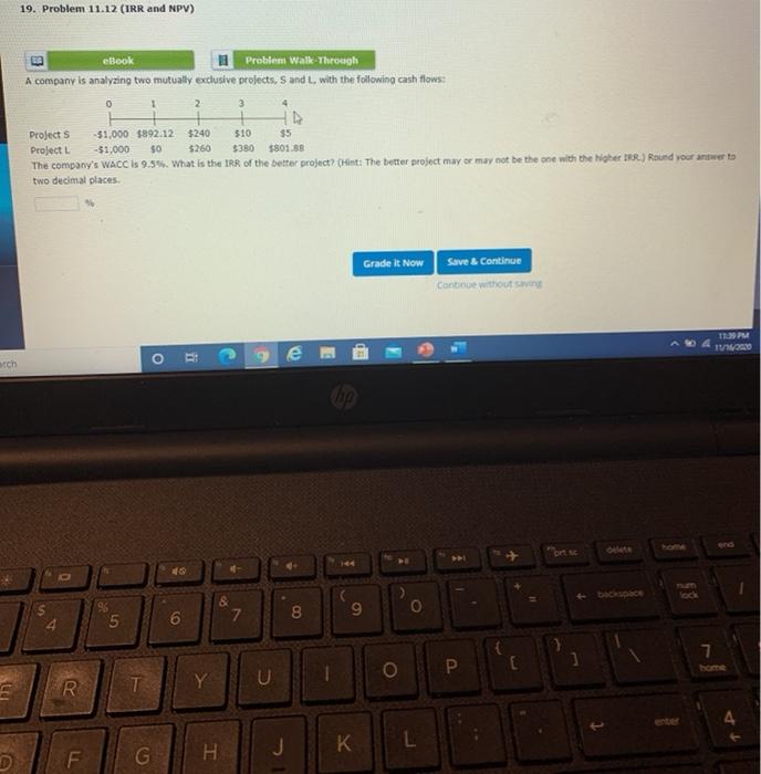 Solved 19. Problem 11.12 (IRR and NPV) eBook Problem | Chegg.com