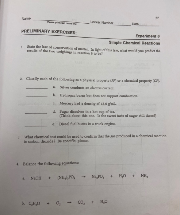 Solved Name Please print laut name first Locker Number Date | Chegg.com