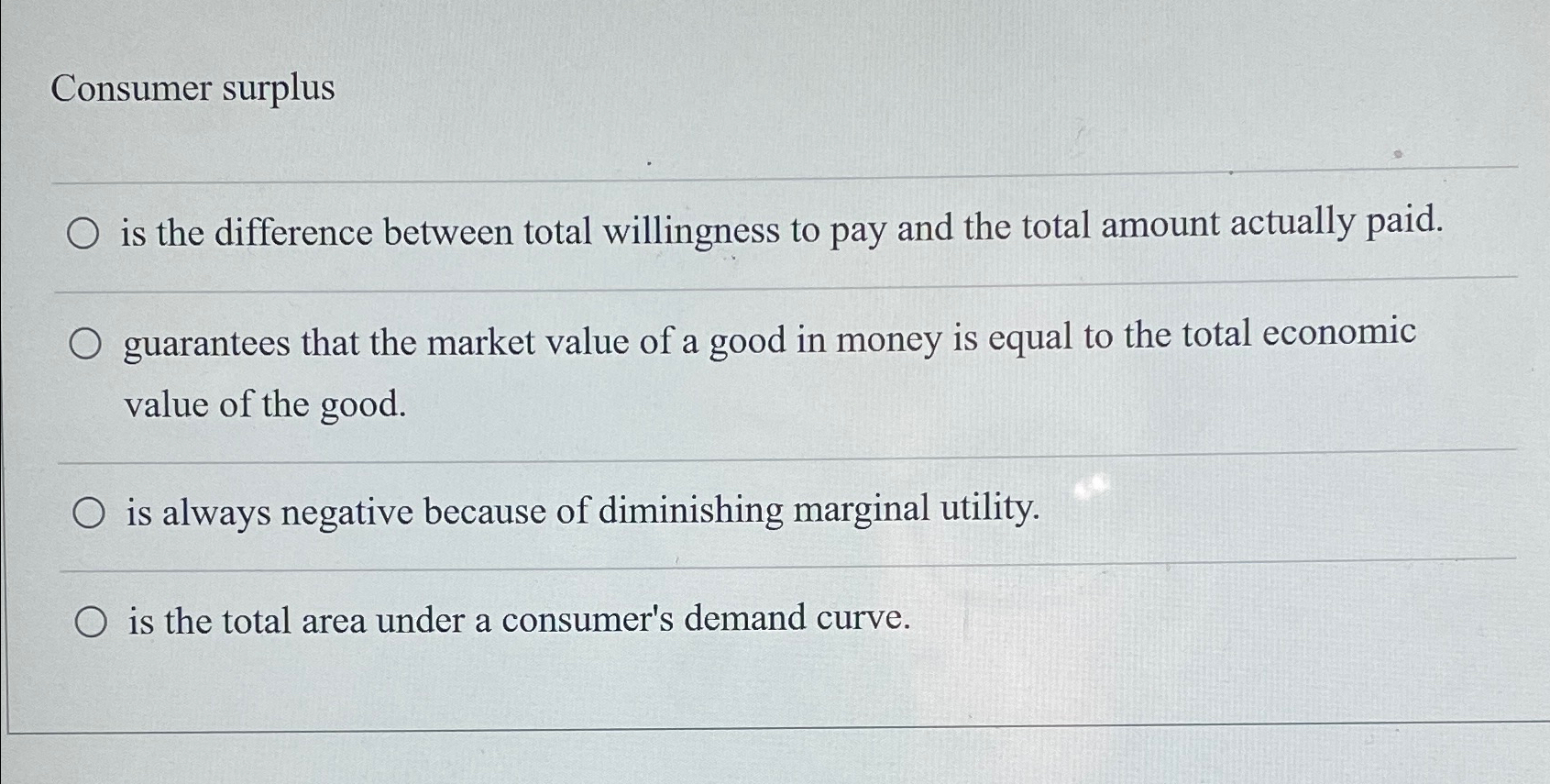 Solved Consumer surplusis the difference between total | Chegg.com