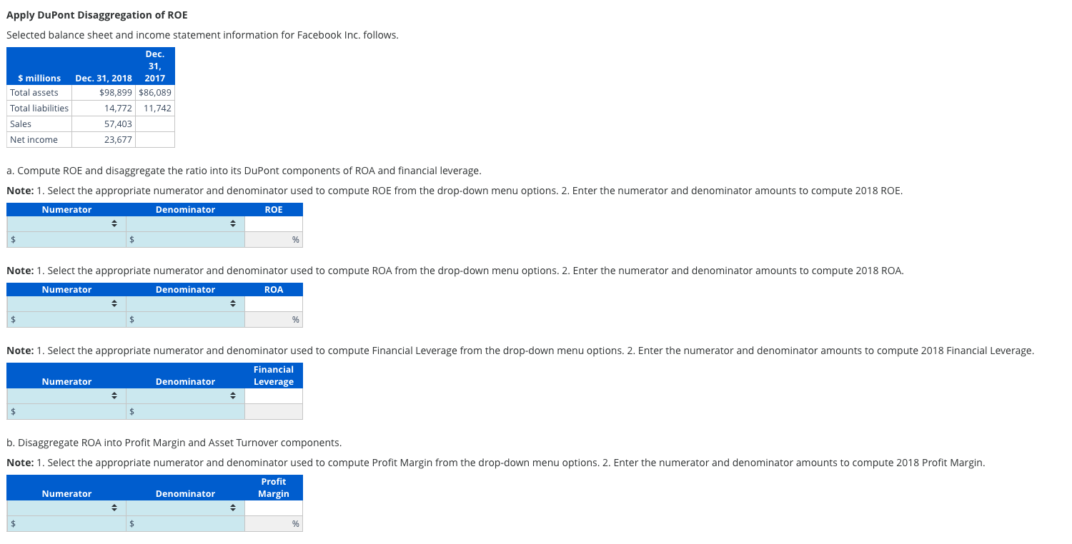 Solved Apply DuPont Disaggregation of ROE b. ﻿Disaggregate | Chegg.com
