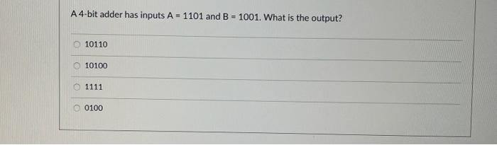 Solved A 4-bit adder has inputs A=1101 and B=1001. What is | Chegg.com