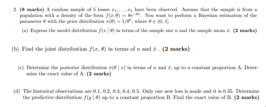 Solved loss model, actuarial science (show the formulas and | Chegg.com