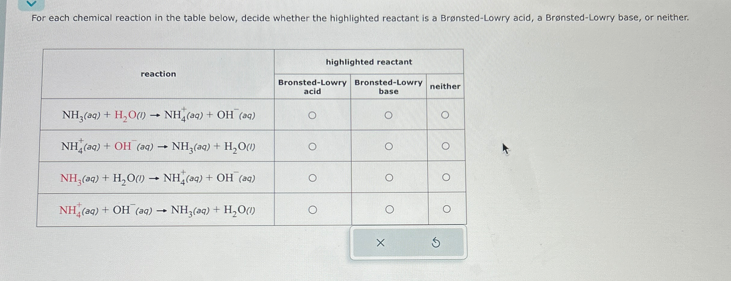 Solved For each chemical reaction in the table below, decide | Chegg.com