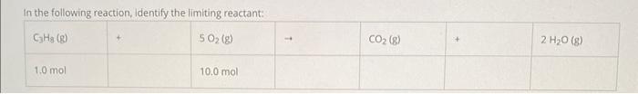 Solved In the following reaction, Identify the limiting | Chegg.com