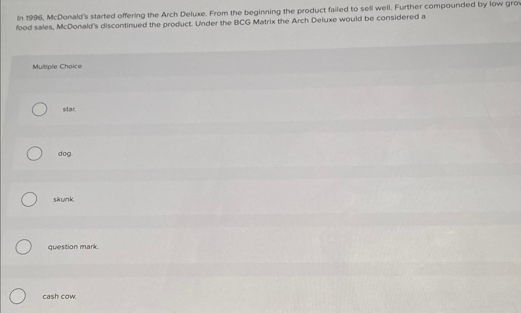 Solved In 1996. ﻿McDonald's started offering the Arch | Chegg.com