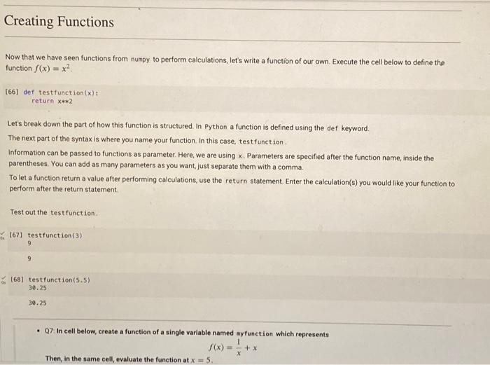 Solved Now that we have seen functions from numpy to perform | Chegg.com