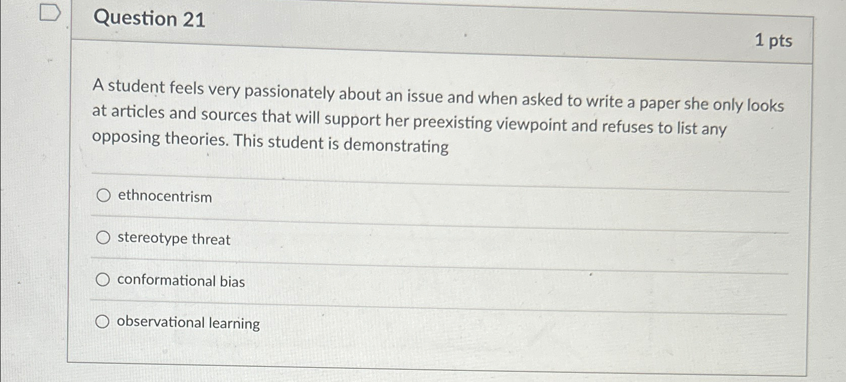 Solved Question 211 ﻿ptsA student feels very passionately | Chegg.com