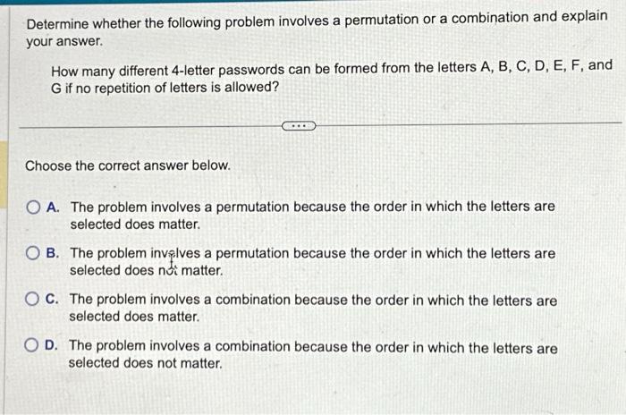 Solved Determine whether the following problem involves a | Chegg.com