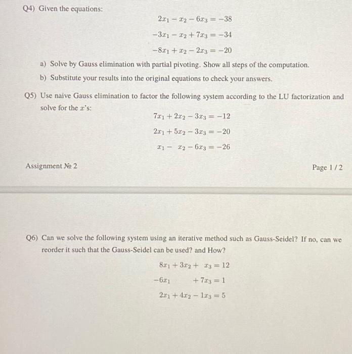 Solved Q4) Given the equations: | Chegg.com
