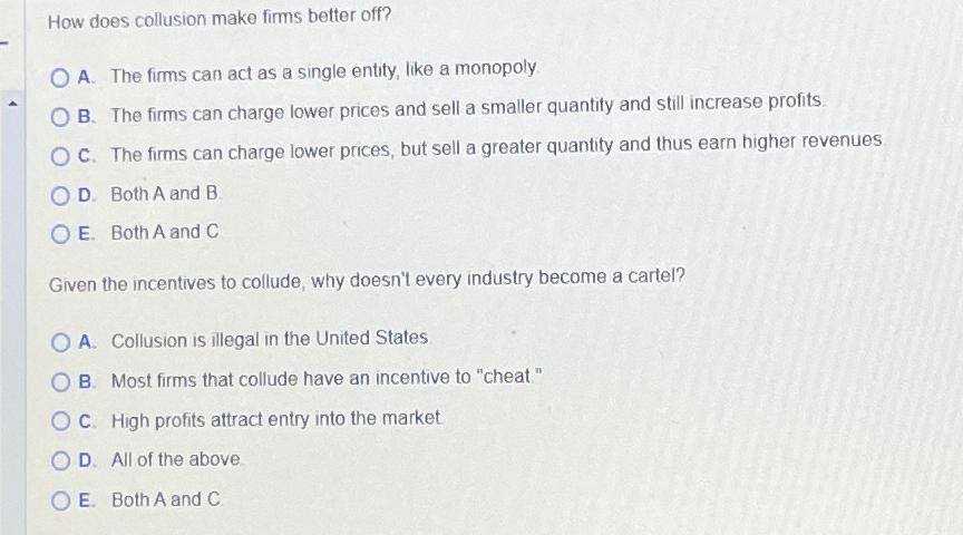 Solved How does collusion make firms better off?A. ﻿The | Chegg.com