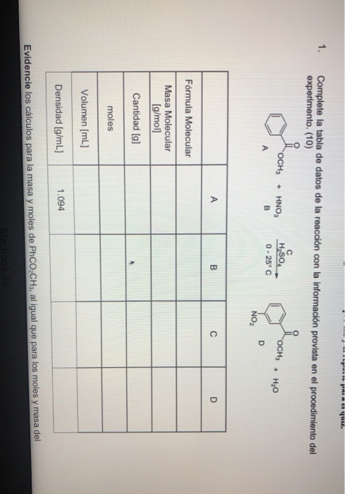 Solved Complete the reaction data table with the information | Chegg.com
