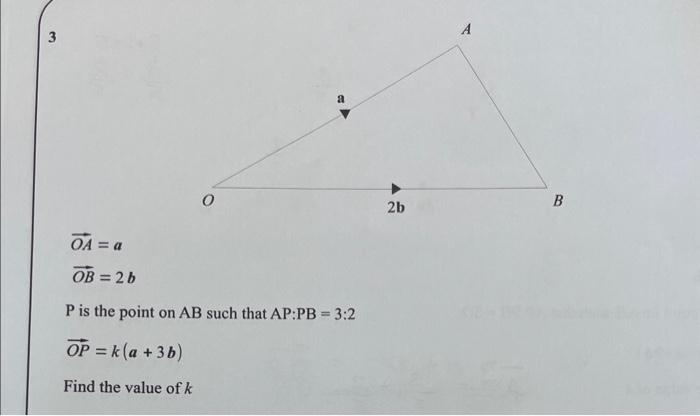 Solved OA=aOB=2b P is the point on AB such that AP:PB=3:2 | Chegg.com