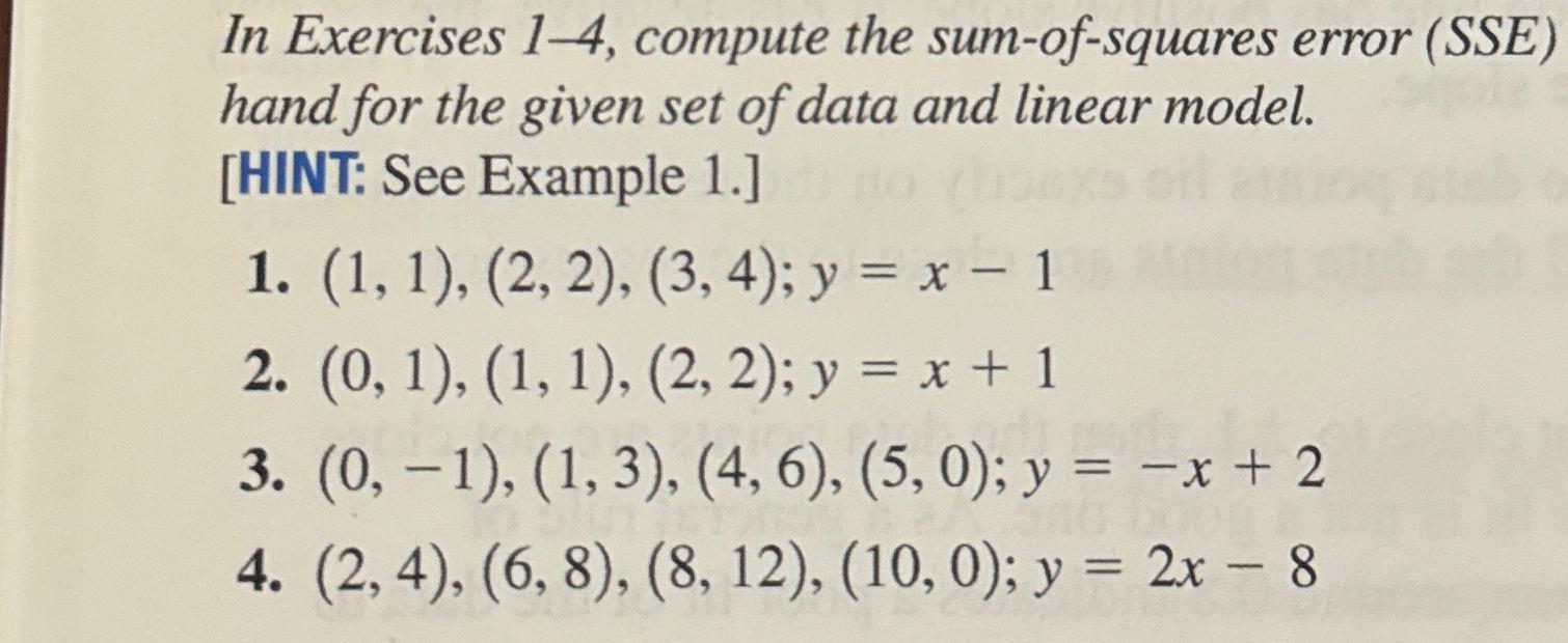 Solved In Exercises 1-4, ﻿compute the sum-of-squares error | Chegg.com