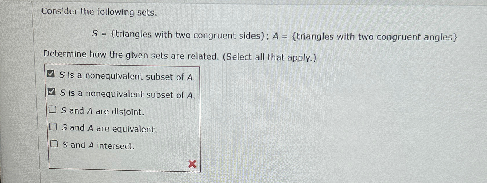 Solved Consider the following sets. ﻿triangles with two | Chegg.com
