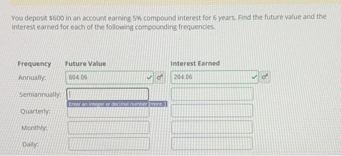 Solved You deposit $600 in an account earning 5% compound | Chegg.com
