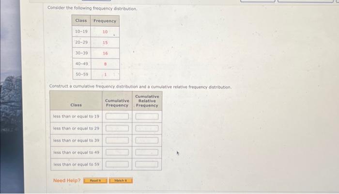 Solved Consider the following frequency distribution, | Chegg.com