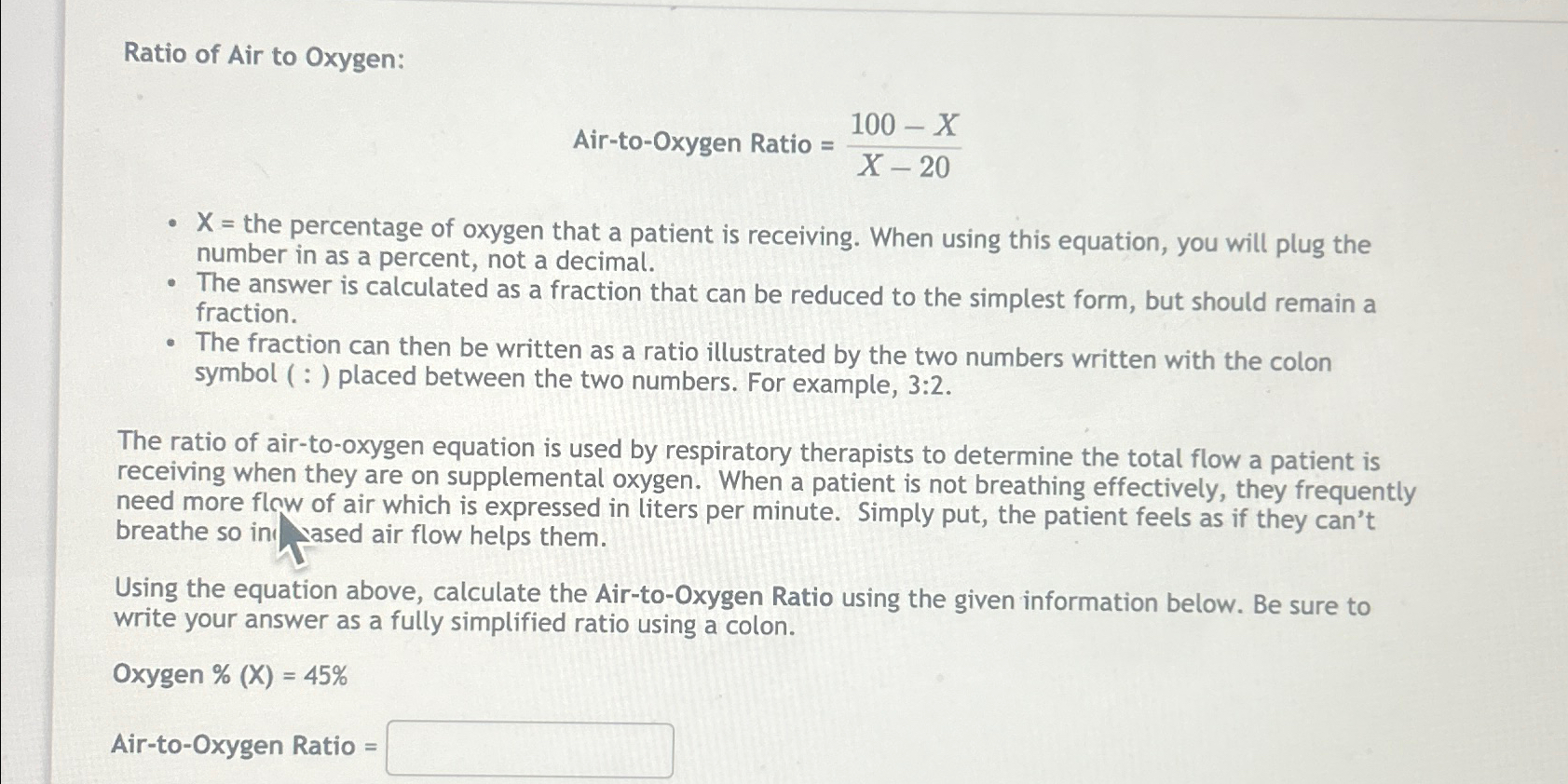 Solved Ratio of Air to Oxygen: ﻿Air-to-Oxygen Ratio | Chegg.com