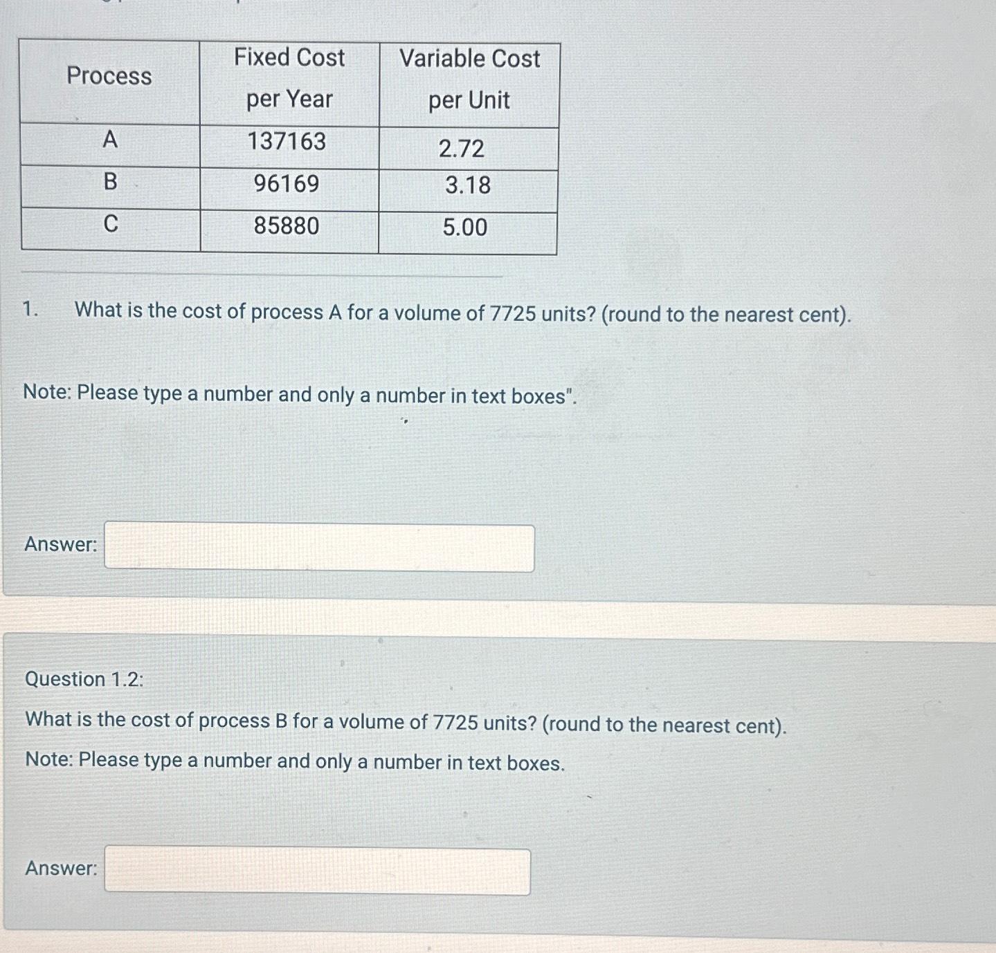 Solved \table[[Process,\table[[Fixed Cost],[per | Chegg.com