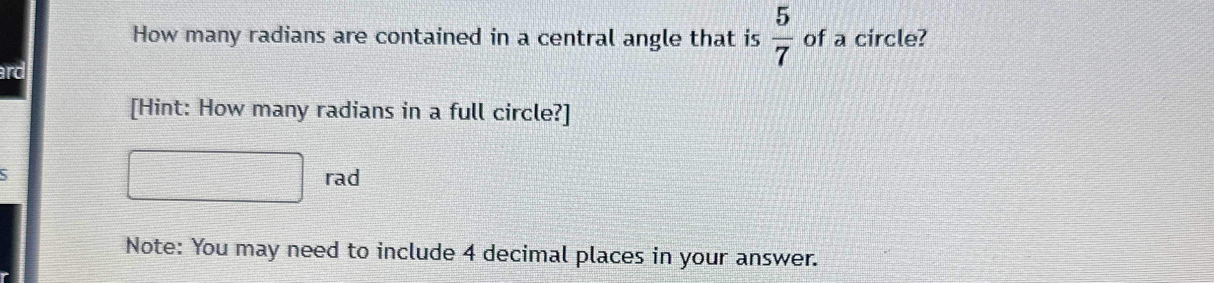 Solved How many radians are contained in a central angle | Chegg.com