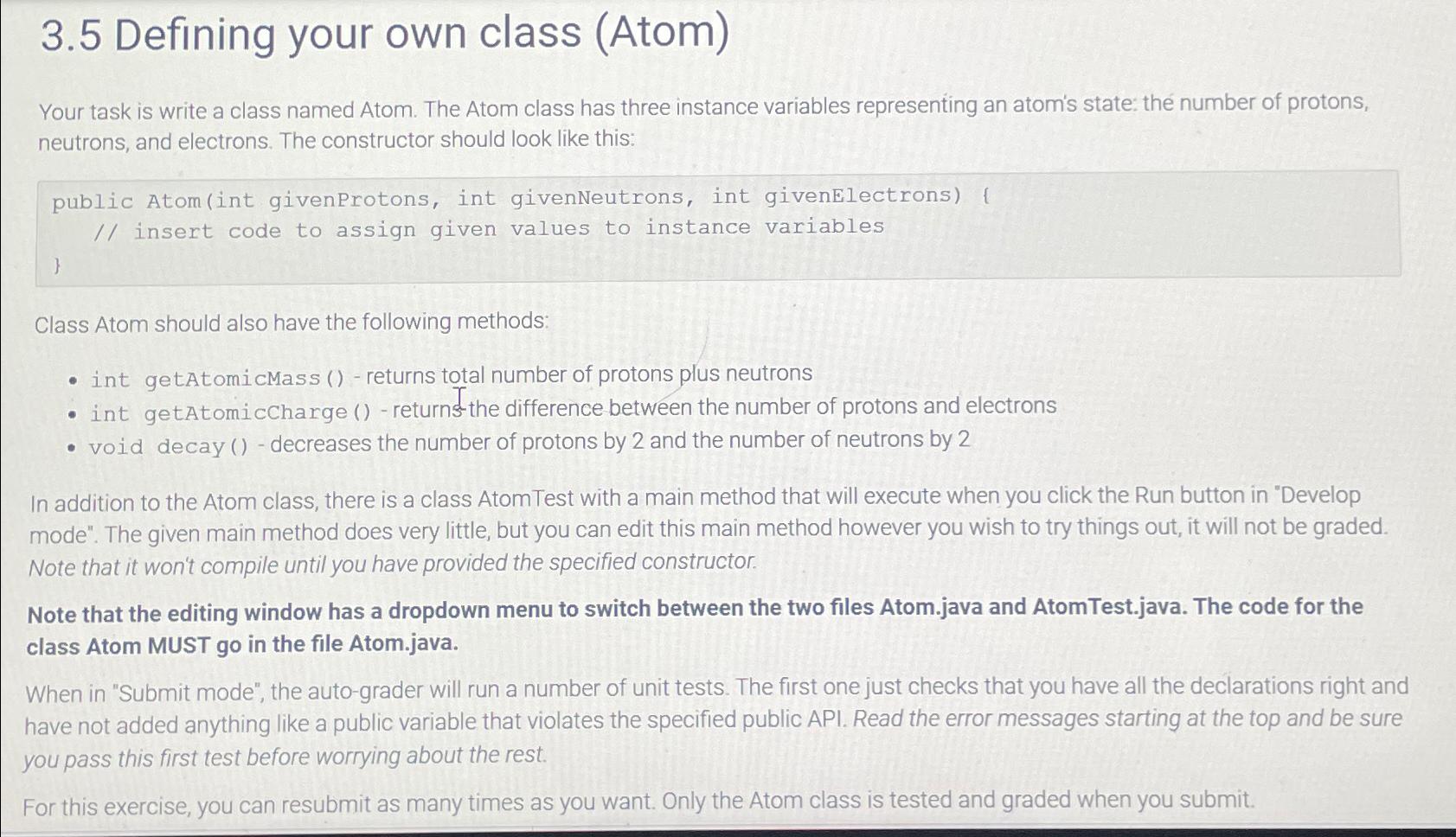 Solved 3.5 ﻿Defining your own class (Atom)Your task is write | Chegg.com