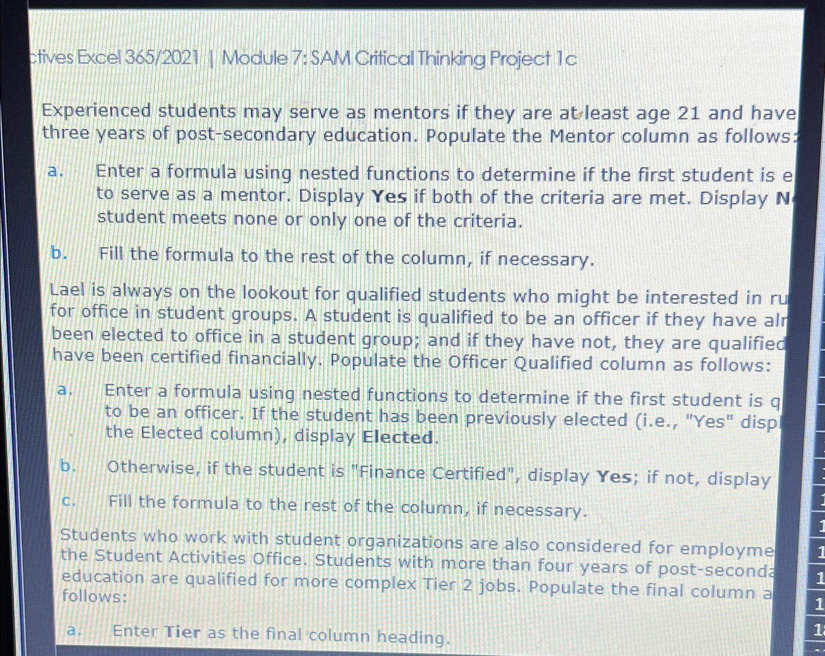 Solved tives Excel 365/2021 || ﻿Module 7: SAM Critical | Chegg.com