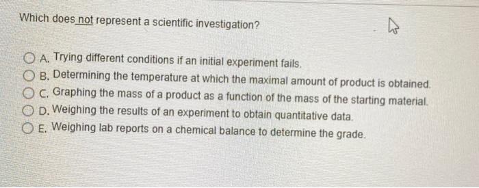 Solved Which does not represent a scientific investigation? | Chegg.com