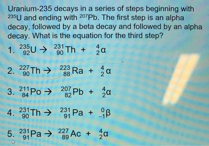 Solved Uranium-235 decays in a series of steps beginning | Chegg.com