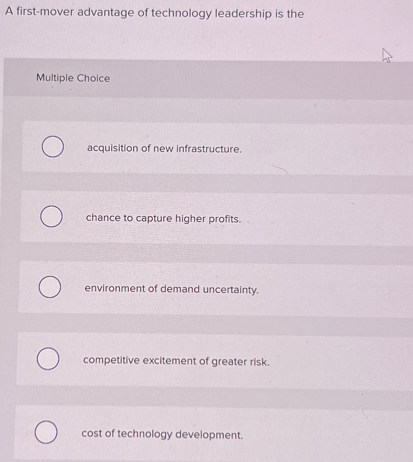 Solved A first-mover advantage of technology leadership is | Chegg.com