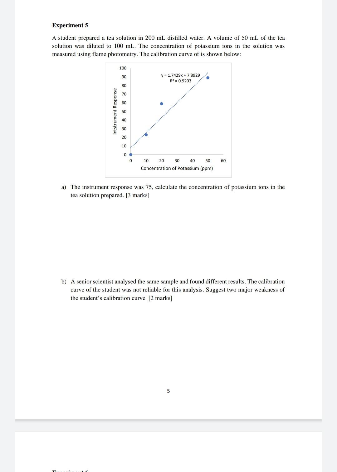 Solved Experiment 5 A student prepared a tea solution in 200 | Chegg.com