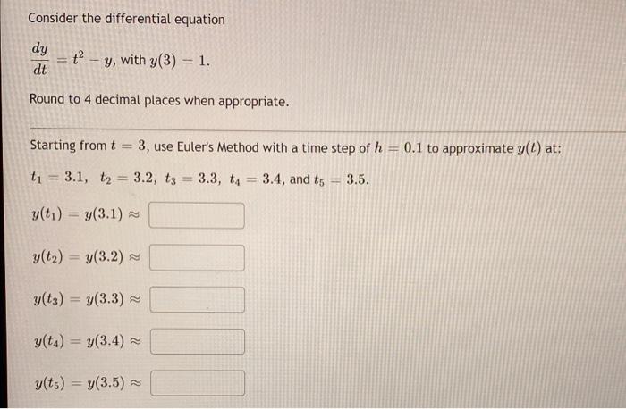 Solved Consider the differential equation dy dt t2 - y, with | Chegg.com