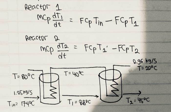 Solved Reactor 1MCpdtdT1=FcpTin −FCpT1 Reactor 2 | Chegg.com