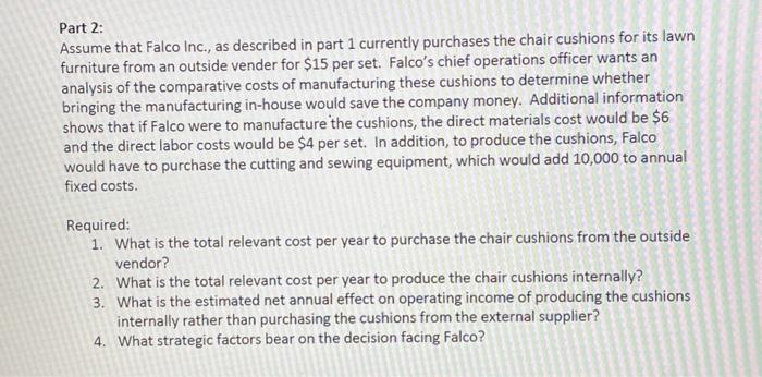 Solved Part 2: Assume that Falco Inc., as described in part | Chegg.com