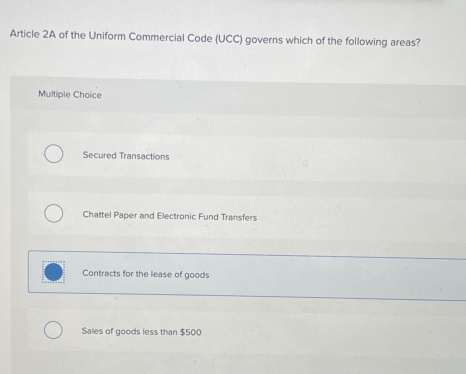 Solved Article 2A of the Uniform Commercial Code (UCC) | Chegg.com