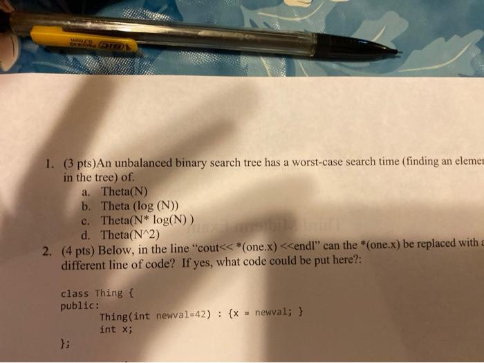 Solved Ods 1 3 Pts An Unbalanced Binary Search Tree Has A
