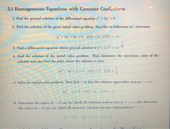 Solved 3.1 Homogeneous Equations with Constant Coefficients | Chegg.com