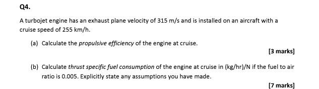 Solved Q4. A turbojet engine has an exhaust plane velocity | Chegg.com