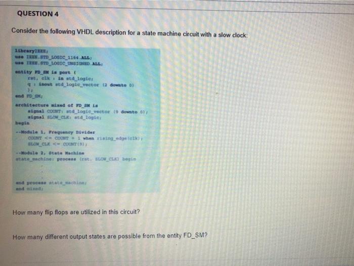 Solved QUESTION 4 Consider the following VHDL description | Chegg.com