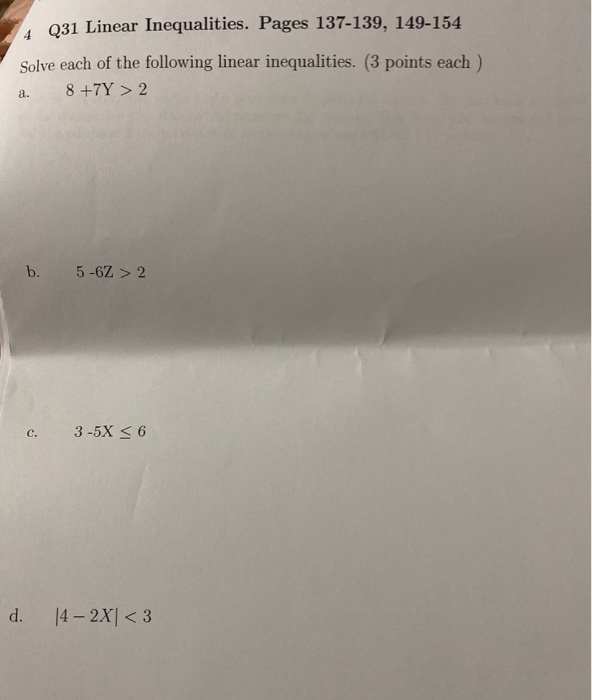 Solved 4 Q31 Linear Inequalities. Pages 137-139, 149-154 | Chegg.com