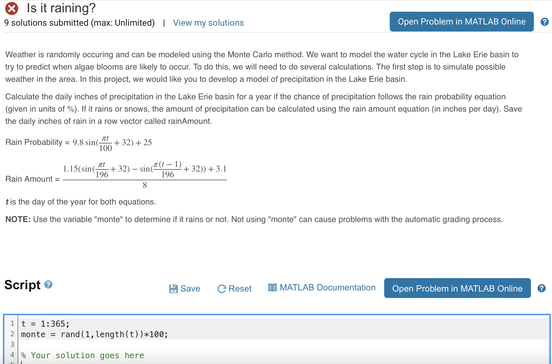 Solved Weather is randomly occuring and can be modeled using | Chegg.com