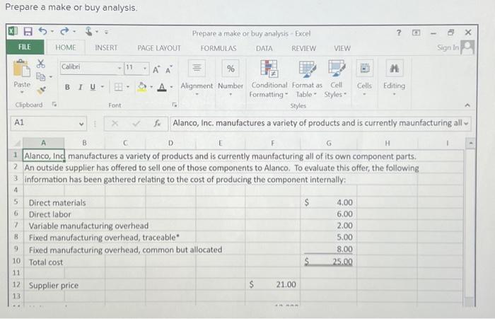 Solved Prepare a make or buy analysis. 8 FILE Paste | Chegg.com