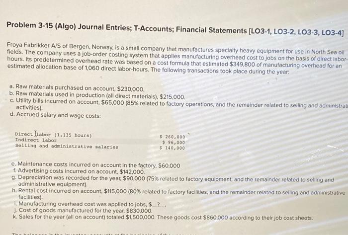 Solved Problem 3-15 (Algo) Journal Entries; T-Accounts; | Chegg.com